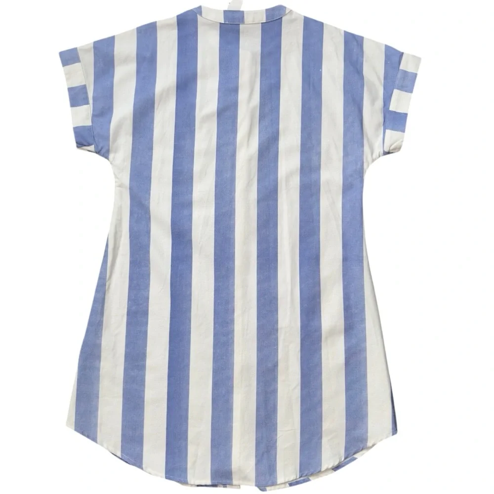 Mazik | Dresses | Mazik Cotton Linen Blend Striped Shirt Dress Blue ...